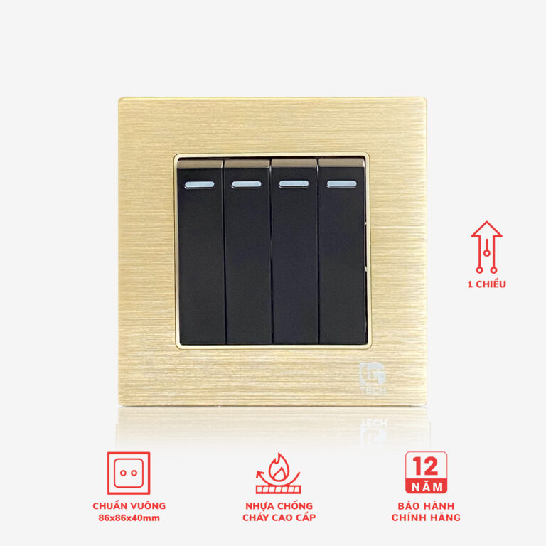 Công tắc điện bốn 1 chiều, chuẩn vuông, viền vàng nhân đen LG Tech mã LG-F71G-004 | Technology ...