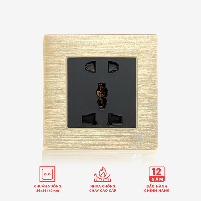 Ổ cắm điện 5 chấu viền kim loại, màu gold LG Tech LG-F71G-018 | Technology For Life