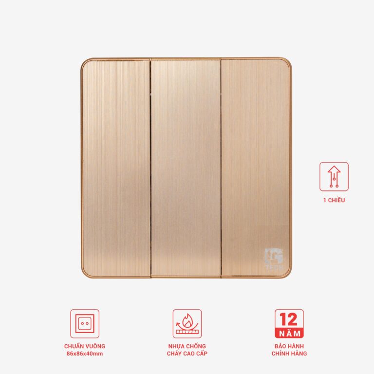 Công tắc điện 3 nút, một chiều, màu gold tràn viền LG Tech LG-AB-L-003 | Technology For Life