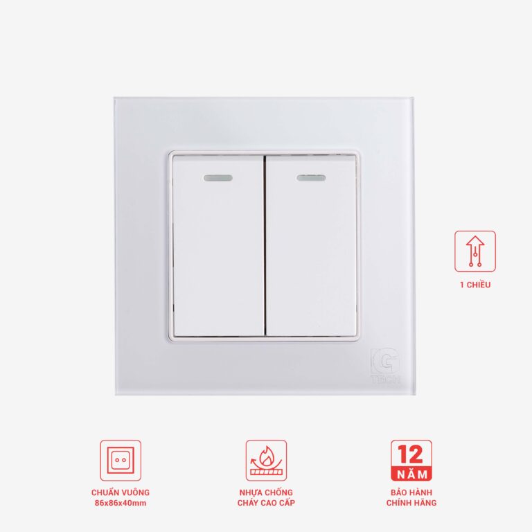 Công tắc điện đôi, 1 chiều, chuẩn vuông, viền kính màu trắng LG Tech mã LG-F71W-002 | Technology ...
