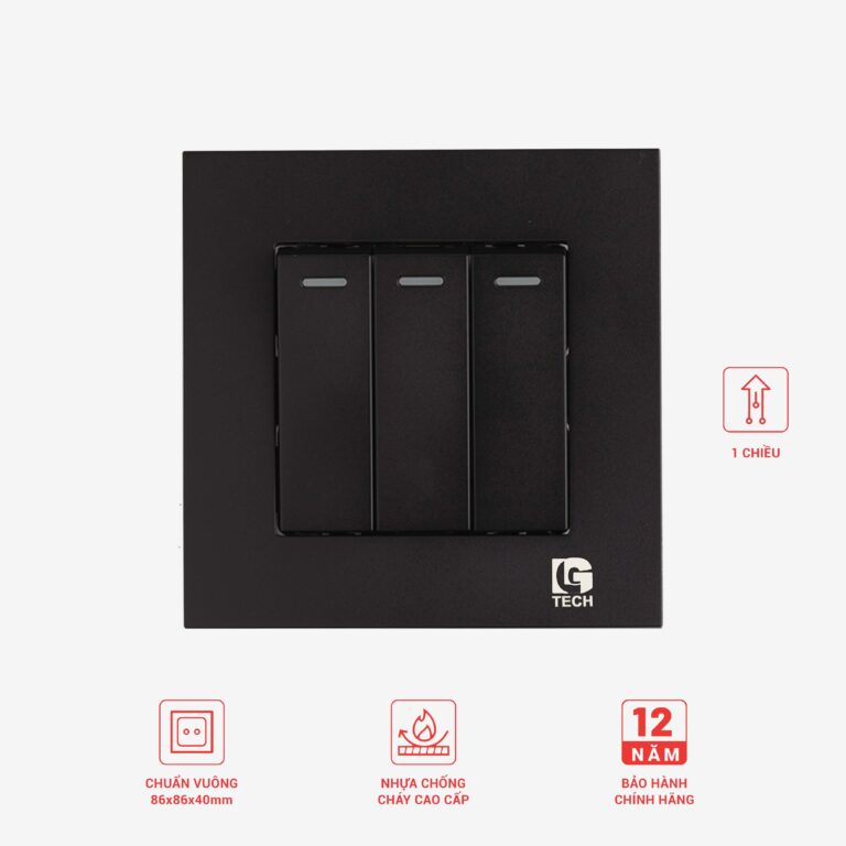 Công tắc điện ba chuẩn vuông màu đen LG Tech mã LG-B20-003 | Technology For Life