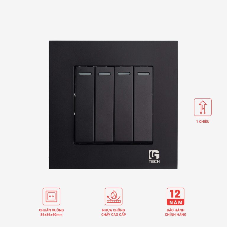 Công tắc điện 4 vuông màu đen LG Tech mã LG-B20-004 | Technology For Life