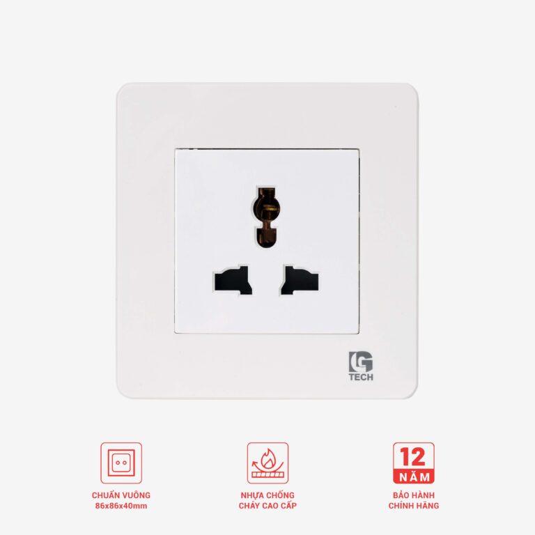 Ổ cắm điện 3 chấu tràn viền, chuẩn vuông, màu trắng LG Tech mã LG-AB-K1-054 | Technology For Life