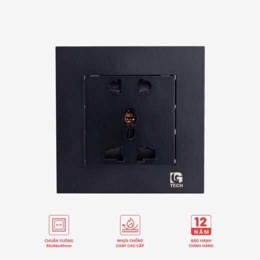 Ổ cắm điện màu đen vuông 5 chấu LG Tech mã LG-B20-018 | Technology For Life