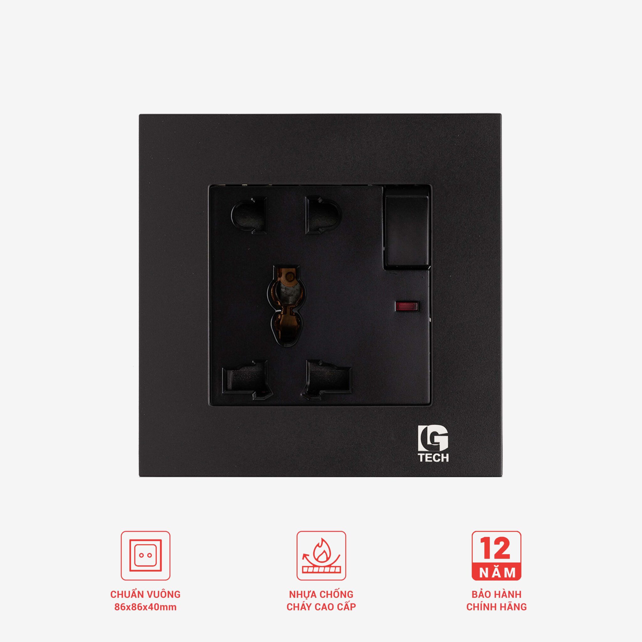 Ổ cắm điện có công tắc an toàn màu đen chuẩn vuông LG-B20-021 | Technology For Life