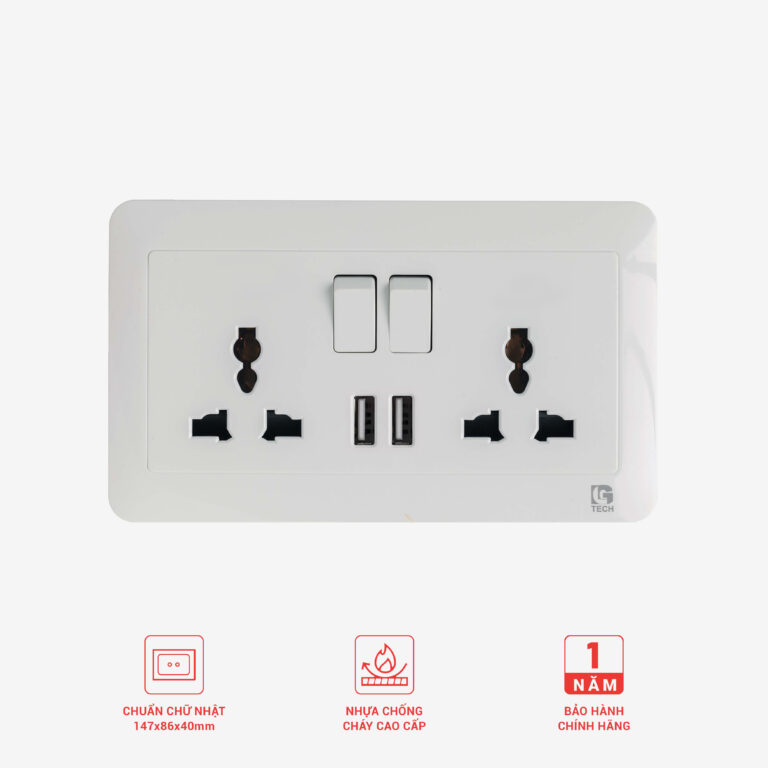 Ổ cắm điện đôi có 2 cổng USB và công tắc an toàn LG Tech LG-TT-066 | Technology For Life